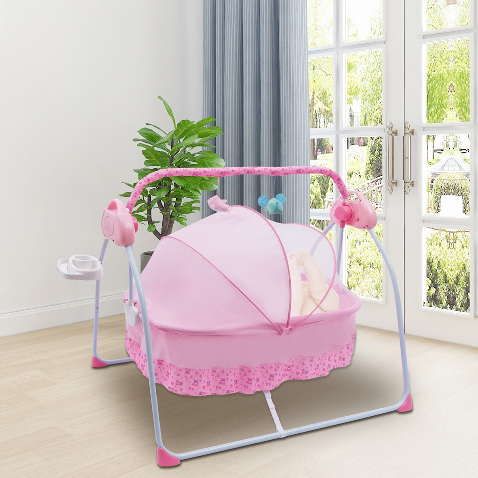 Pink Electric Baby Rocker Swing Rocking Crib Cot Bed Infant Cradle w ...