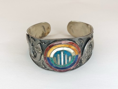 Vintage 950 Silver Southwest Turquoise Multi Gemstone Bangle Bracelet 7” | eBay