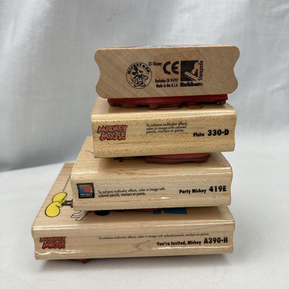 4 Disney Mickey Minnie Mouse Rubber Stampede Stamps Pluto Party You're ...