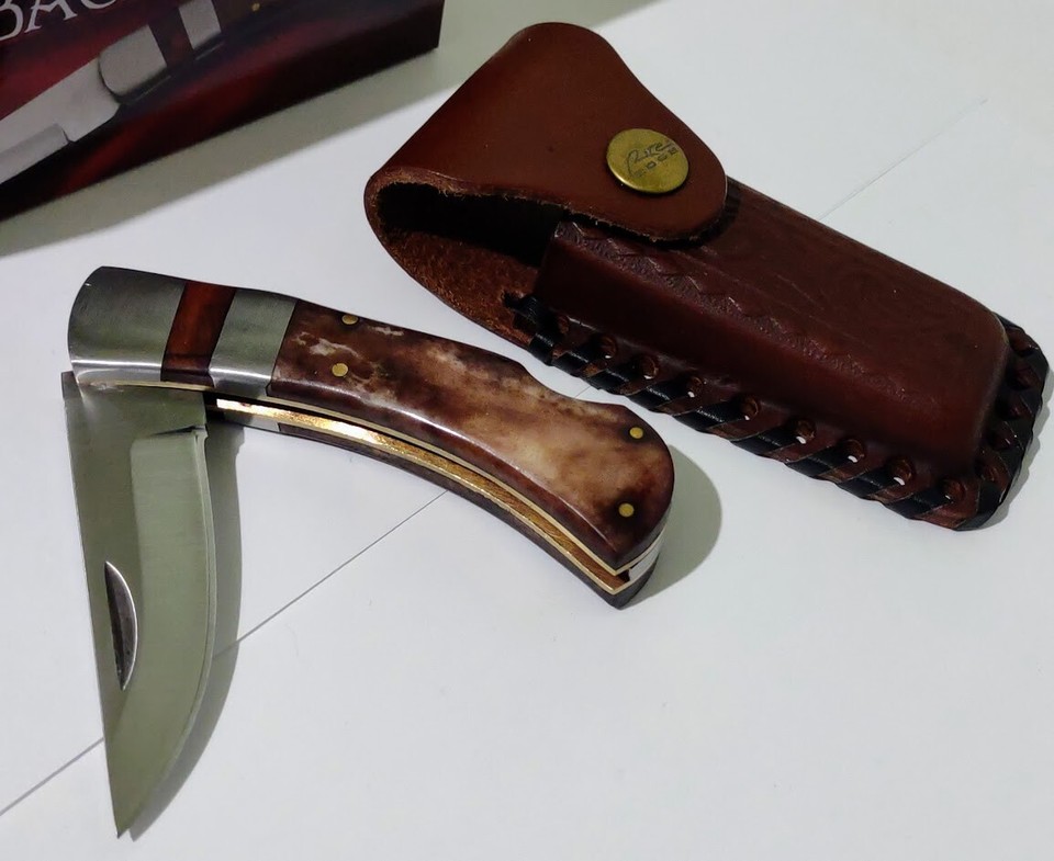 BLOODY RED BONE LOCKBACK HUNTING POCKET KNIFE W/ SHEATH CASE LOCK BACK ...