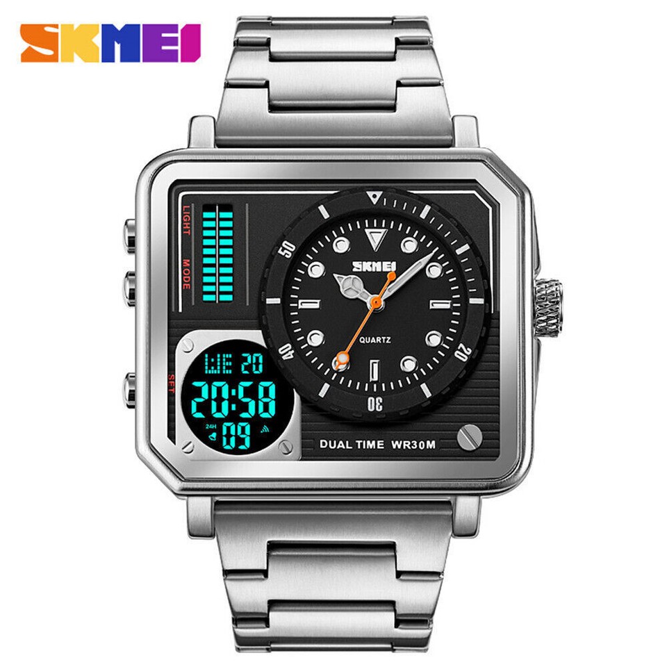 SKMEI Men Quartz Watch LED Square Digital Watches Casual Male Steel Wristwatches | eBay