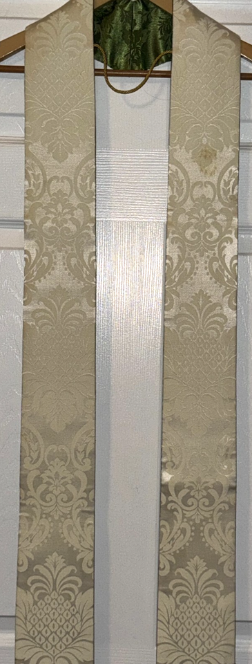 CATHOLIC PRIESTS REVERSIBLE IVORY/GREEN DAMASK & TAPESTRY STOLE HOLY ...