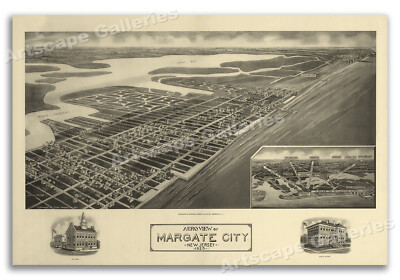 Bird's Eye View 1925 Margate City New Jersey Vintage Style City Map ...