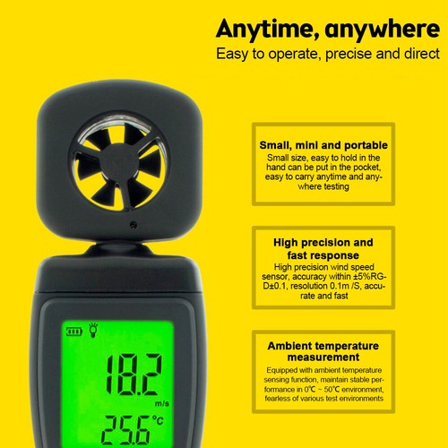 AS816 Anemograph Air Flow Meter Anemometer Handheld Digital Wind Speed ...
