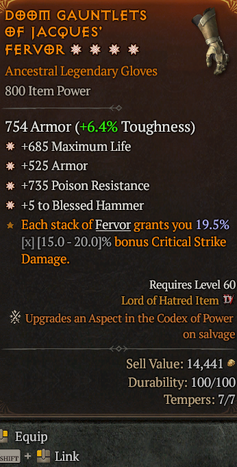 Diablo 4 S11 4GA Gloves Max life Armor Poison resistance 5 To Blessed ...