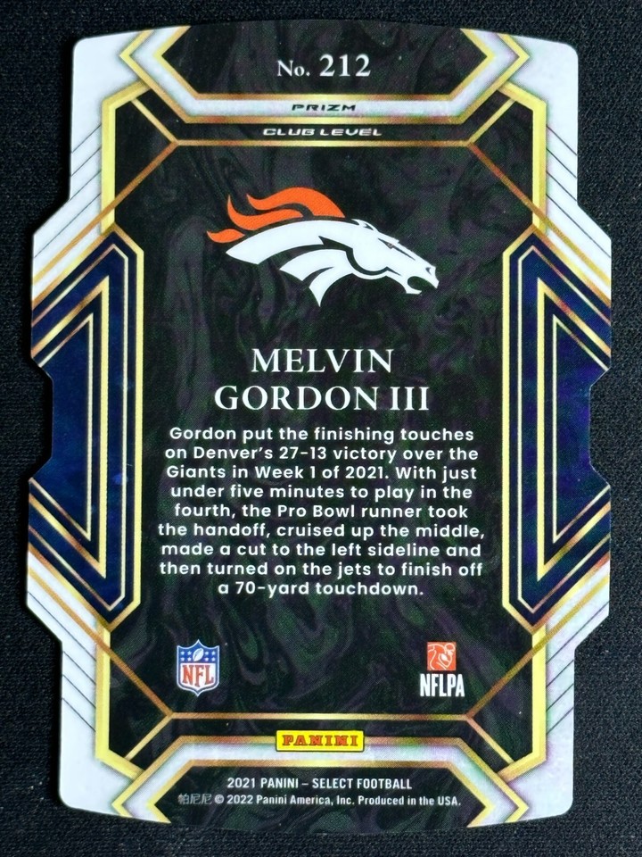 2021 Panini Prizm Club Yellow Red Die-Cut Prizm Melvin Gordon III #212 ...