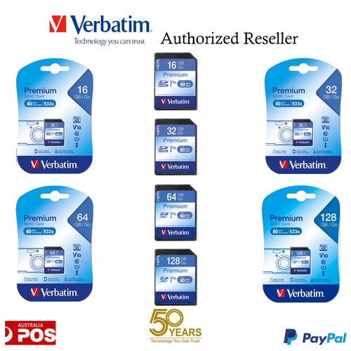 Verbatim Premium SD Video Camera Memory Card SDHC SDXC 16gb 32gb 64gb ...
