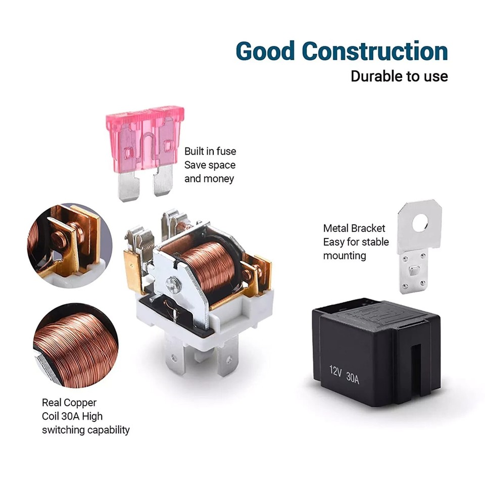 6 Pack 12V Fuse Relay Switch Harness Set 5 Pin SPST Automotive ...