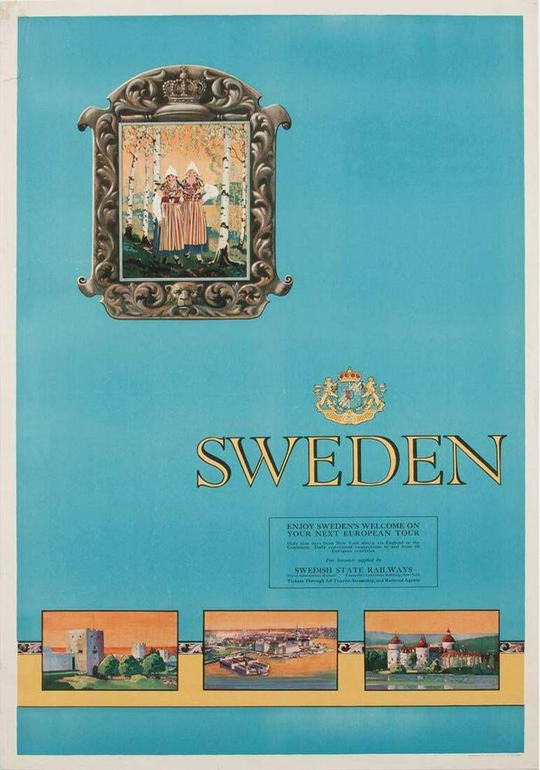 Vintage Original 1940s Sweden Travel Promotion Poster by Swedish State ...
