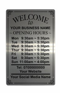 Personalised OPENING TIME/HOURS Aluminium Plaque Metal Sign Shop Pub ...