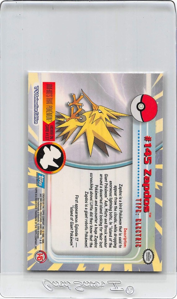 Zapdos #145 - NON-HOLO - BLUE LOGO - Series 3 - TOPPS POKEMON CARD - NM ...