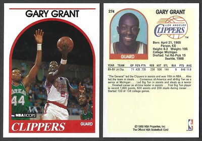 GARY GRANT ROOKIE CARD - 1989 NBA HOOPS # 274 - LOS ANGELES CLIPPERS ...