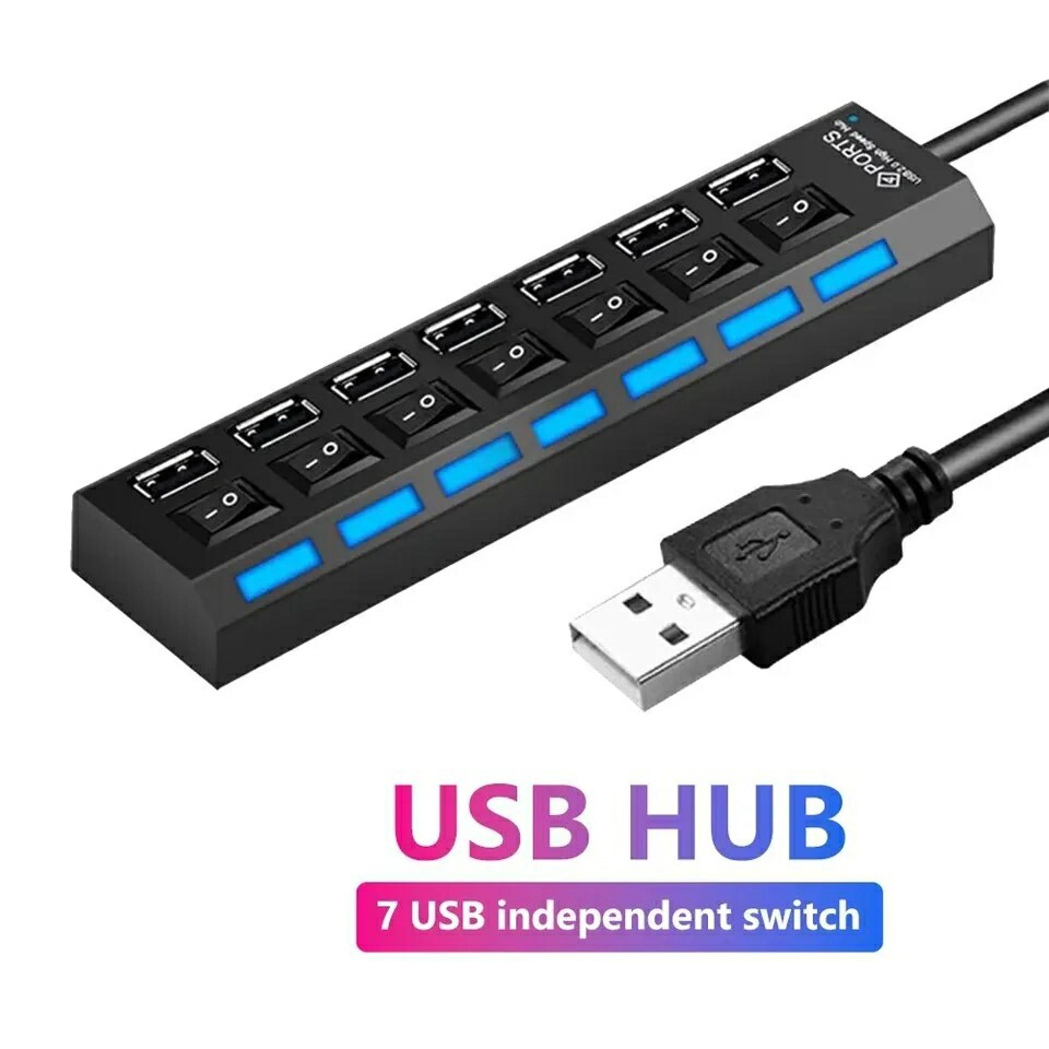 USB Extender Hub (Black) 7 Slots With Independent Switch | eBay