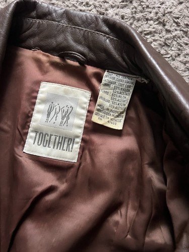Vintage Together Leather Jacket Large Womens Brown Metal Zip Moto 80s ...