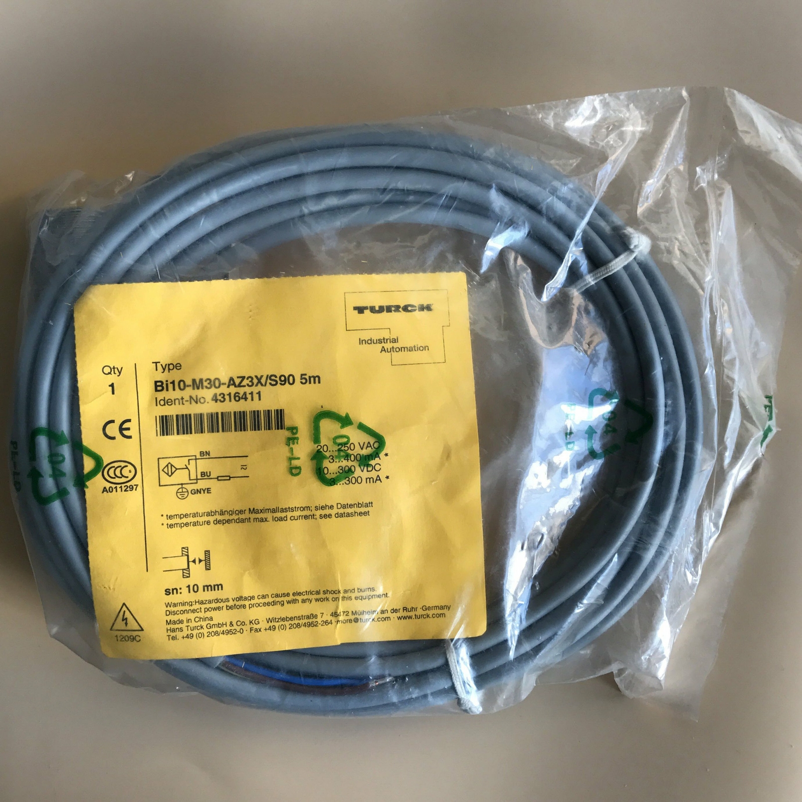 1pc NEW TURCK Proximity switch sensor BI10-M30-AZ3X/S90 5M spot stock # ...