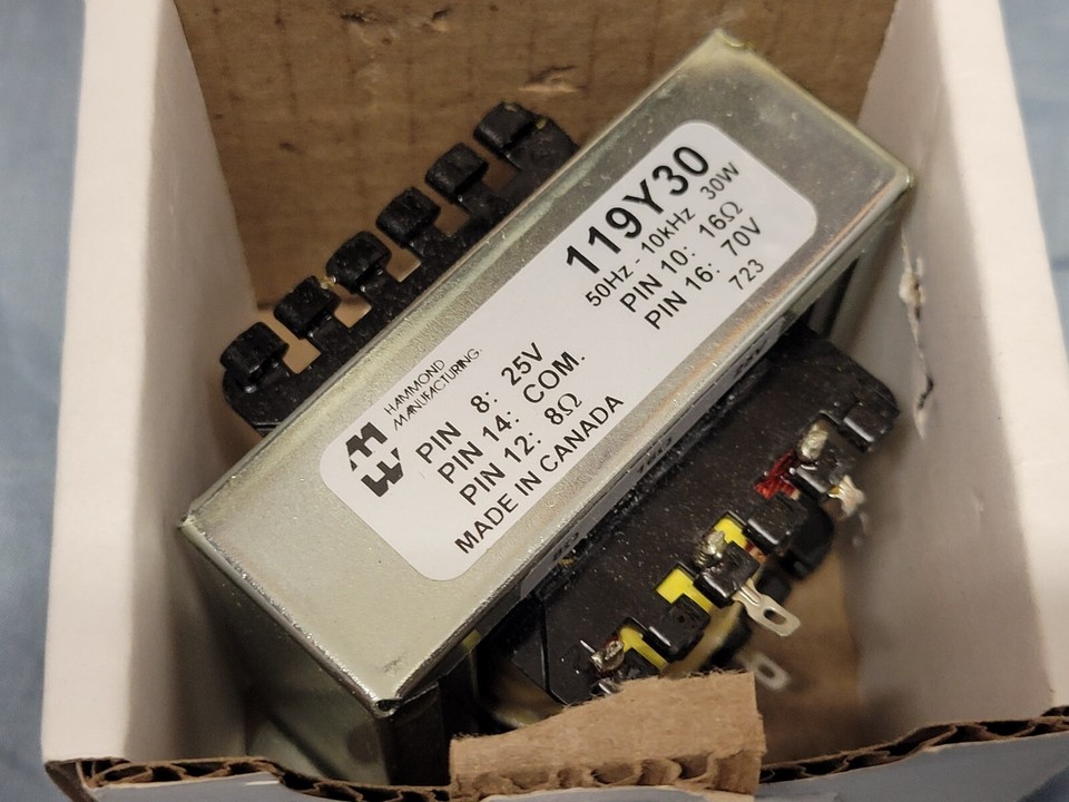 HAMMOND 119Y30 AUDIO AUTOTRANSFORMER LINE MATCHING 30W, LINE OUTPUT 25 ...