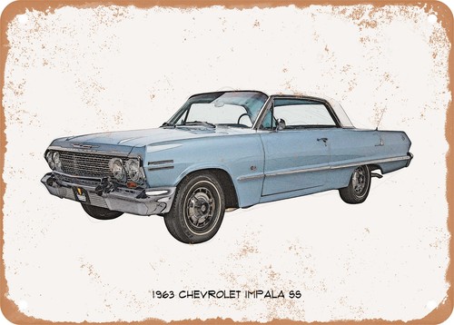 Classic Car Art - 1963 Chevy Impala SS Pencil Sketch - Rusty Look Metal ...