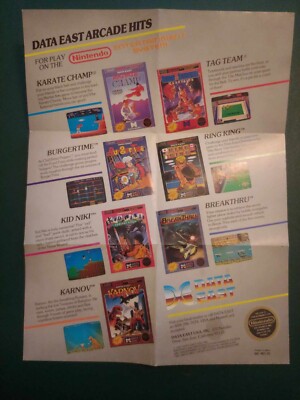 DATA EAST Arcade Hits Nintendo Game Original 1987 Promo Poster Insert ...