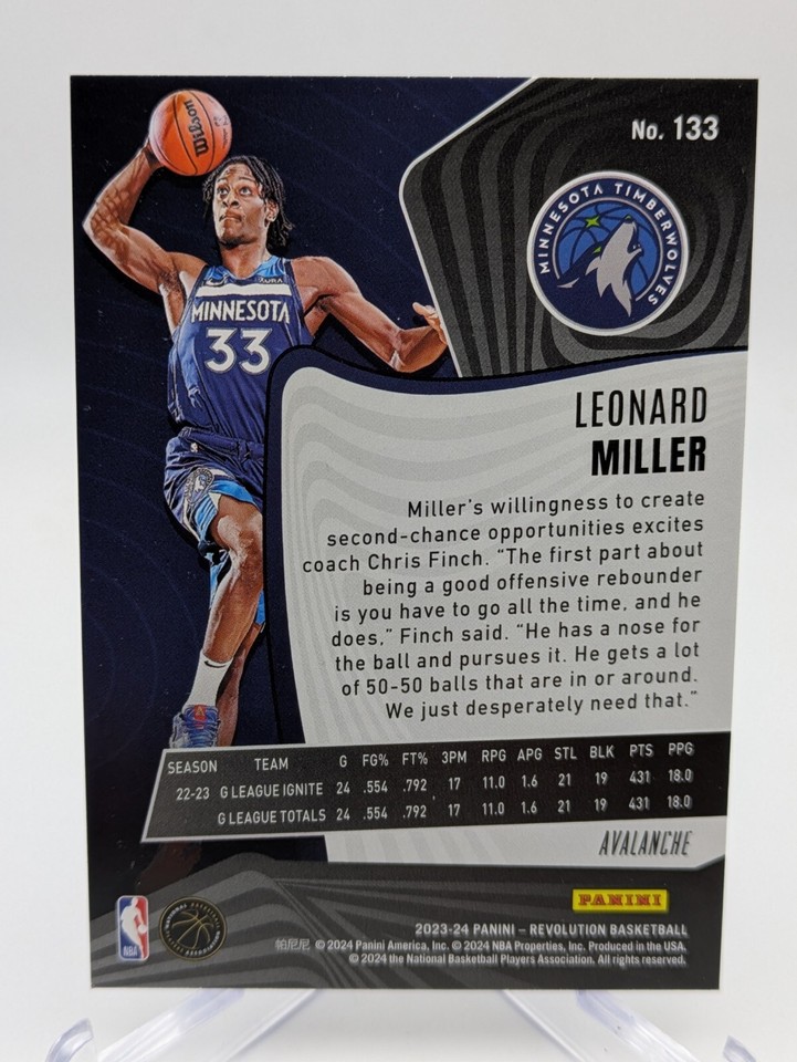 💥 Leonard Miller Rookie Card Avalanche 2023-24 Panini Revolution #133 ...
