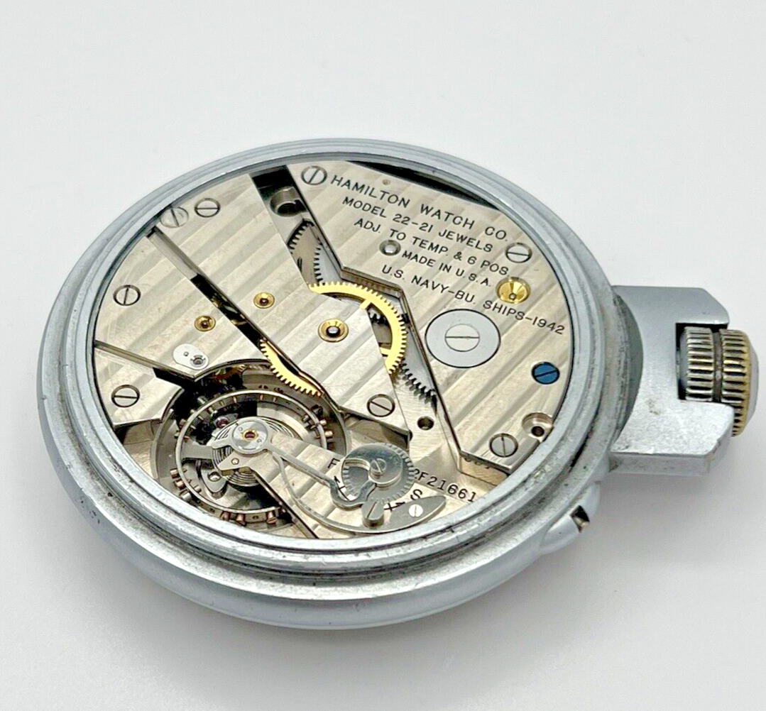 1942 Hamilton Model 22 Navy Bureau of Ships Chronometer watch with 21 ...