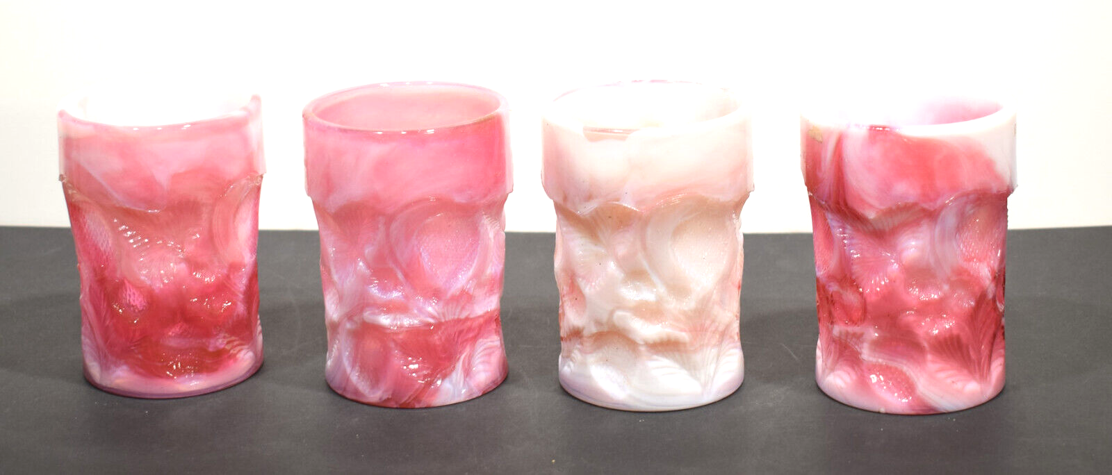 4 Near Cut Inverted Strawberry Pink Slag Tumblers | eBay