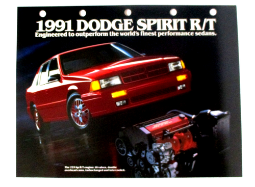 1991 Dodge Spirit R/T - SPEC SHEET - BROCHURE PHOTO PAGE | eBay