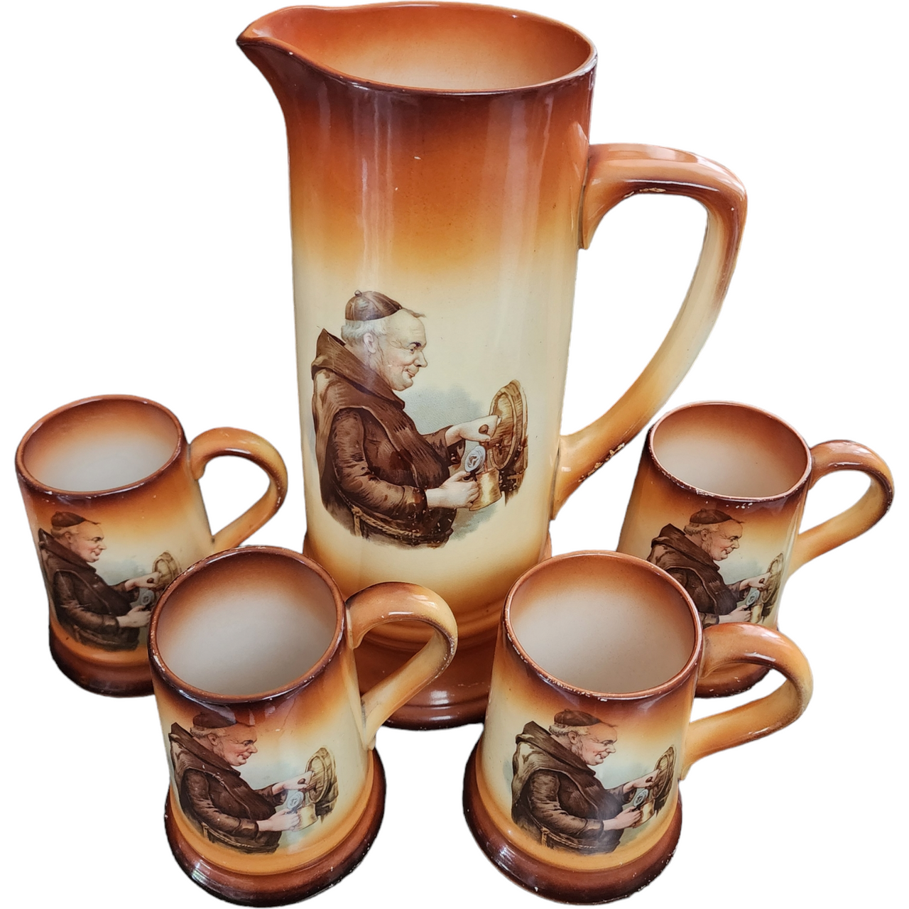 Warwick Brown Fade To Cream Monks Pitcher & 5 Mugs | eBay