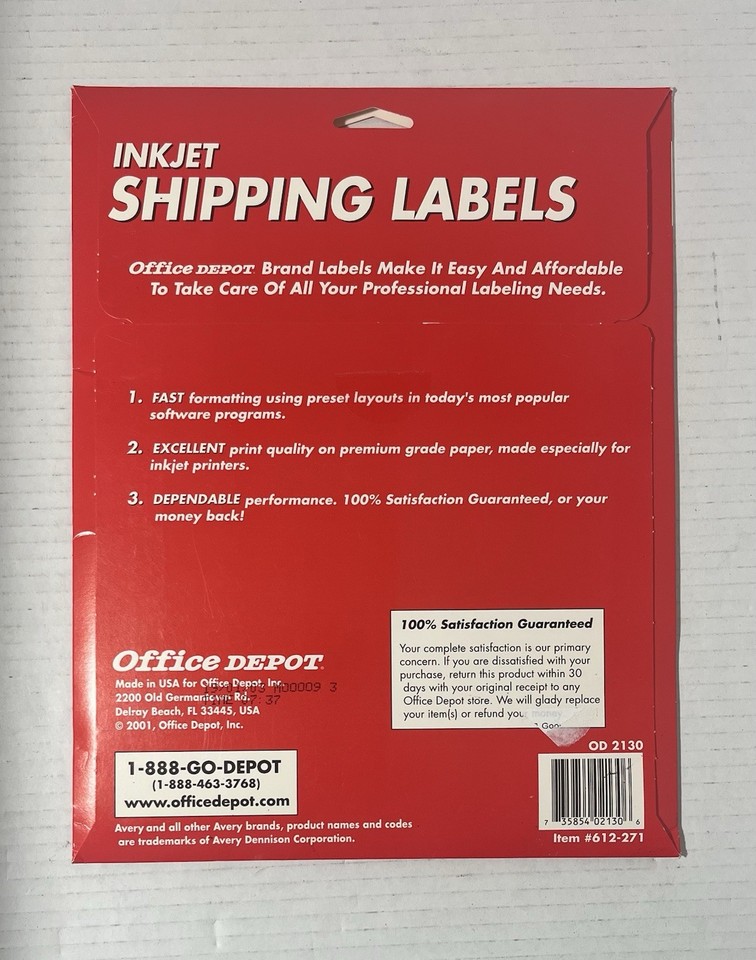 Office Depot 2130 2"x4" Inkjet Shipping Labels 250 735854021306| eBay