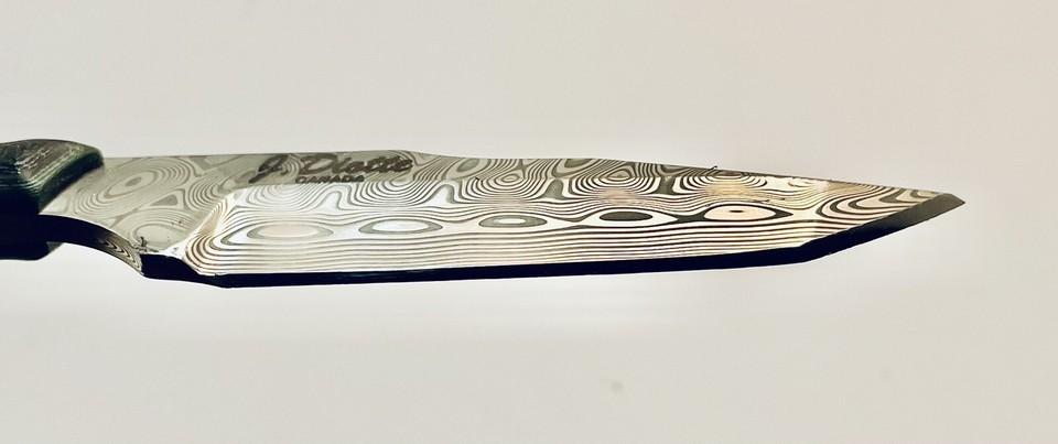 Jeff Diotte Custom Damascus Neck Knife with Chisel Ground Tanto Blade ...