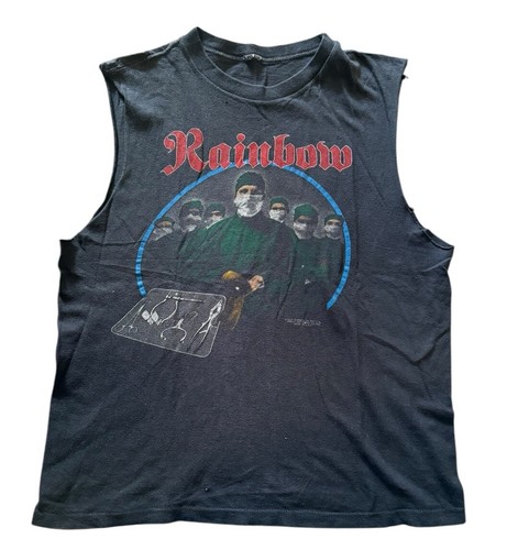 Vintage 1978 Rainbow Band T-Shirt Black Cut Sleeves Large | eBay