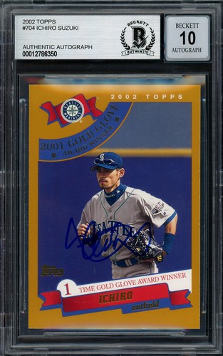 ICHIRO SUZUKI AUTOGRAPHED 2002 TOPPS CARD MARINERS GEM 10 AUTO BECKETT ...