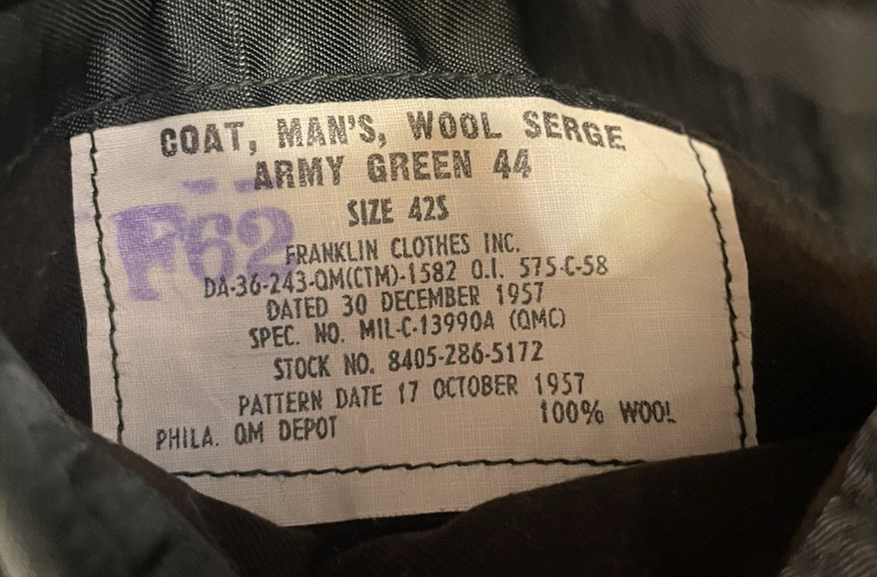 Vtg US Army Green 44 Men’s Coat Size 42 S Wool Serge Military Dress ...