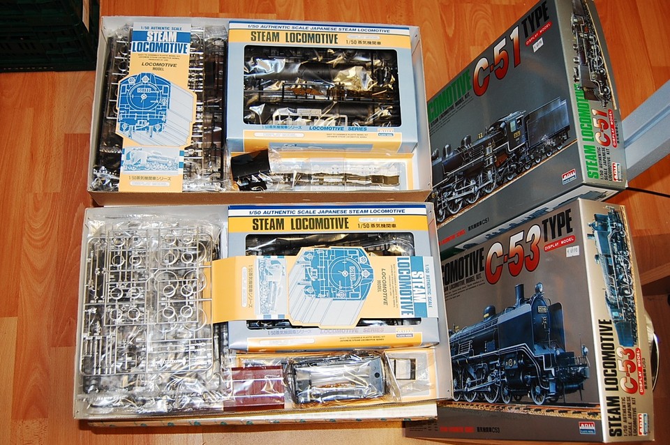 2 Arii M 1:50 Scale 0 Kits Steam Locomotive Japanese C-51 +C-53 Boxed ...
