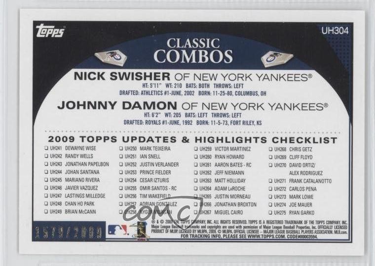 2009 Topps Update Classic Combos Checklist Gold /2009 Nick Swisher ...