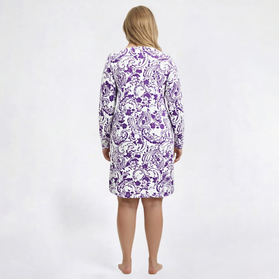 New $50 Karen Neuburger White/Purple Long Sleeve 38" L Nightshirt ...