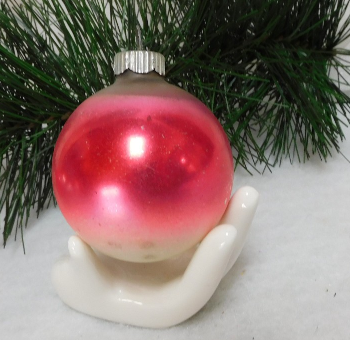 Vtg Christmas Ornament Shiny Brite Ombre raspberry pink cap marked USA ...