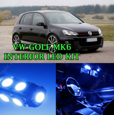 FOR VW GOLF MK6 2008-2012 INTERIOR BLUE LED BULBS COMPLETE LIGHT SET ...