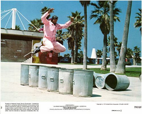 Roller Boogie original lobby card man jumping over trash cans | eBay