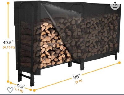 8ft Firewood Log Rack Cover Waterproof Wood Storage Holder Heavy Duty ...