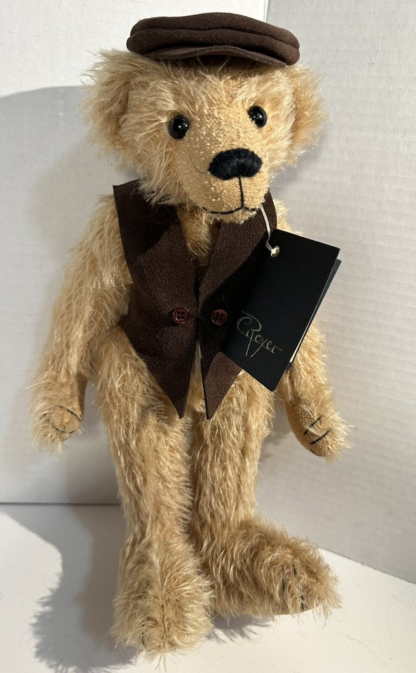 C Royer Teddy Bear French Artist Mohair 12.5” Suede Vest Hat Cute ...