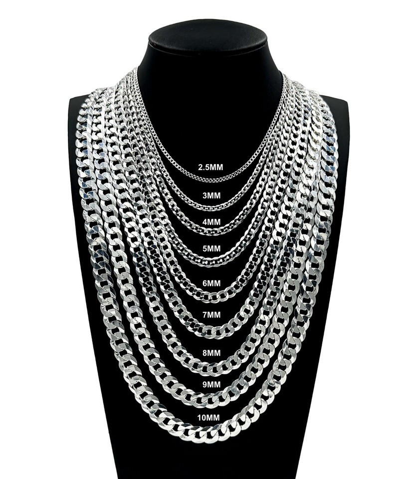 Real SOLID 925 Sterling Silver CURB CUBAN Chain Necklace or Bracelet ...