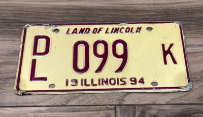 1994 ILLINOIS, Dealer License Plate # 099 K (4 Digits) Land of Lincoln ...