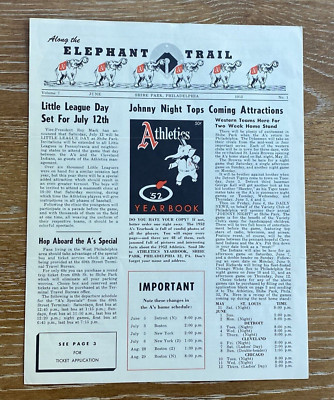 Vintage 1952 Philadelphia Athletics Elephant Trail Baseball Newsletter ...
