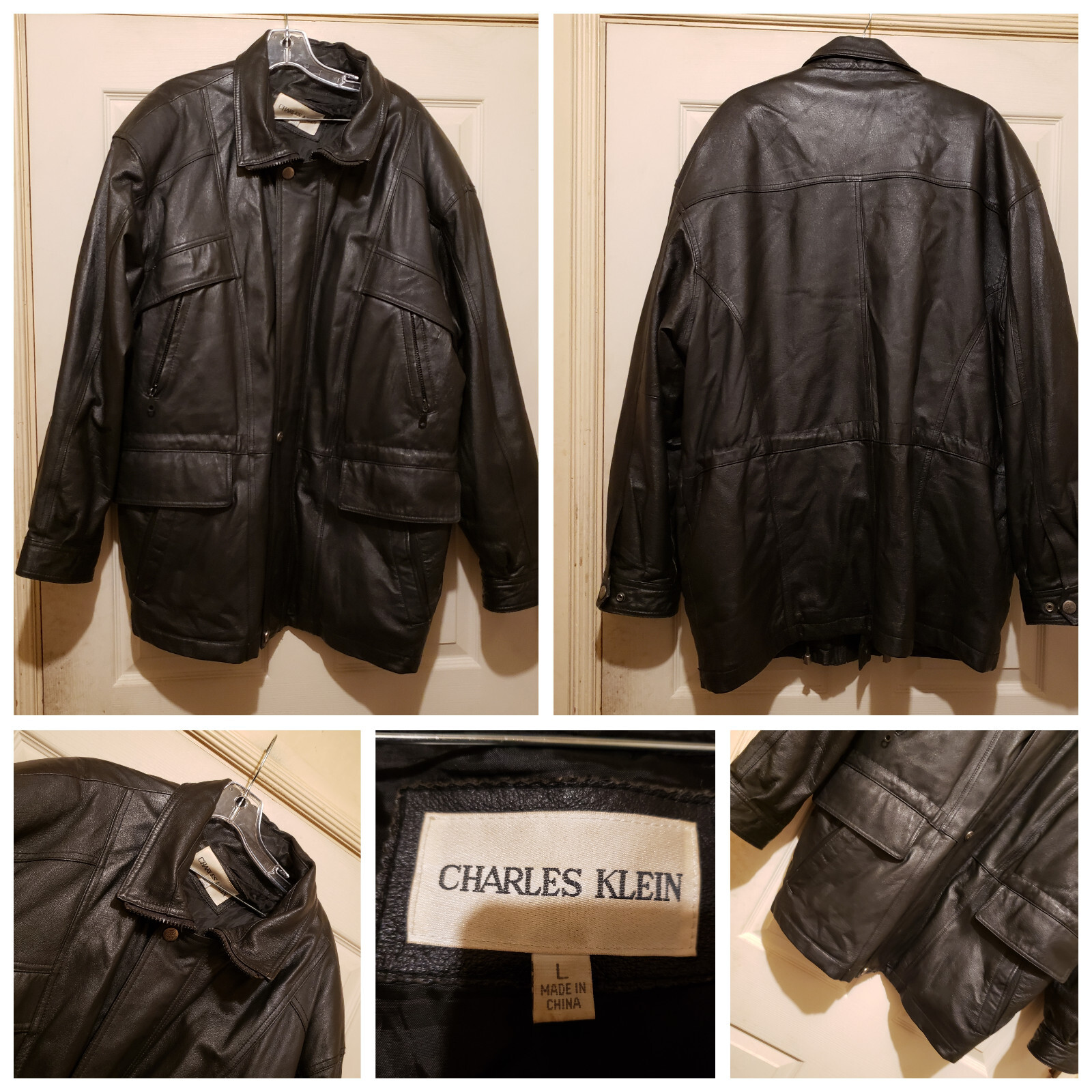 Charles Klein Jacket Mens Large Black Leather Full Z… - Gem