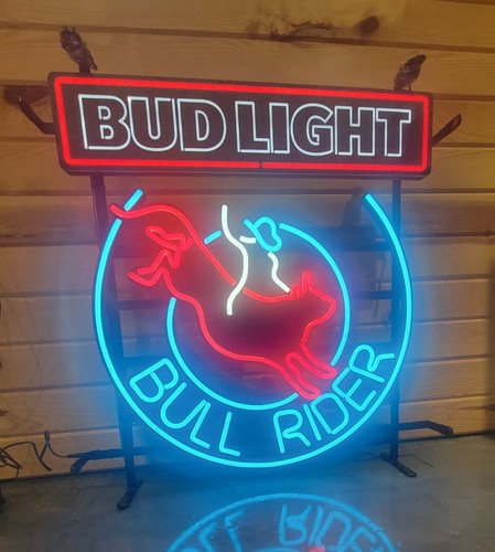 BUD LIGHT BULL RIDER LED NEON BAR SIGN MAN CAVE COWBOY RODEO NEW | eBay