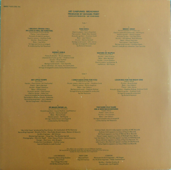 Art Garfunkel - Breakaway (LP, Album) (Near Mint (NM or M ...
