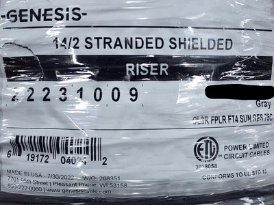 Honeywell Genesis 2223 14/2C Shielded Control/Security Cable Riser Gray ...