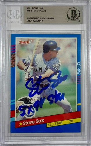 Steve Sax auto inscribed card 1990 Leaf #48 MLB New York Yankees BAS ...