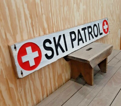 SKI PATROL/Carved/Rustic Wood Sign/Cabin/Lodge/Snow skiing/Mountains ...
