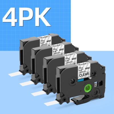 4PK 1/2'' TZ131 TZe131 Black on Clear Label Tape for Brother P-touch PT ...